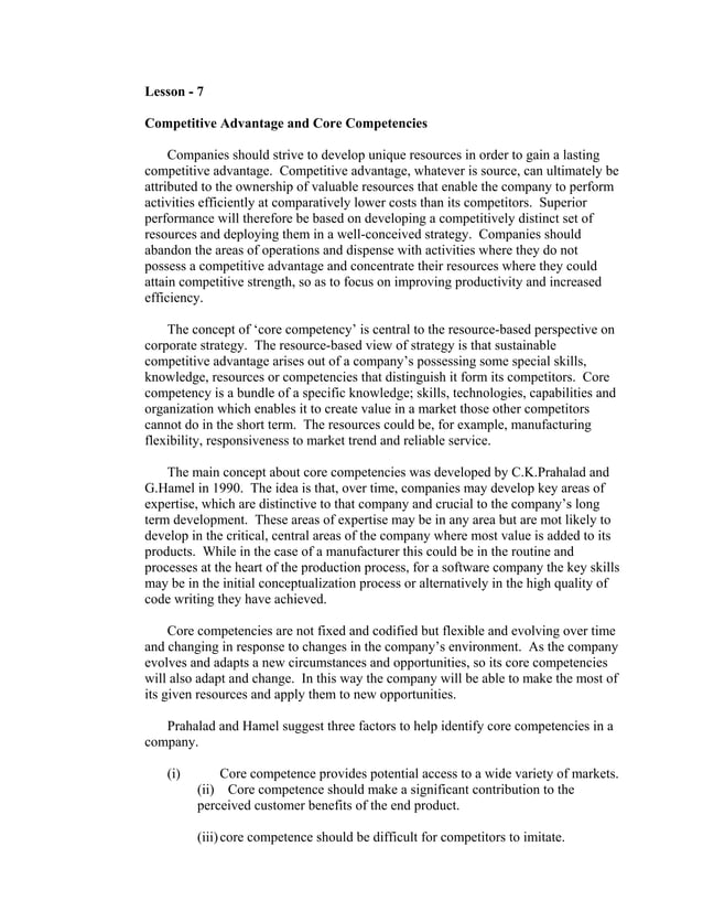 Competitive Advantage And Core Competencies | PDF