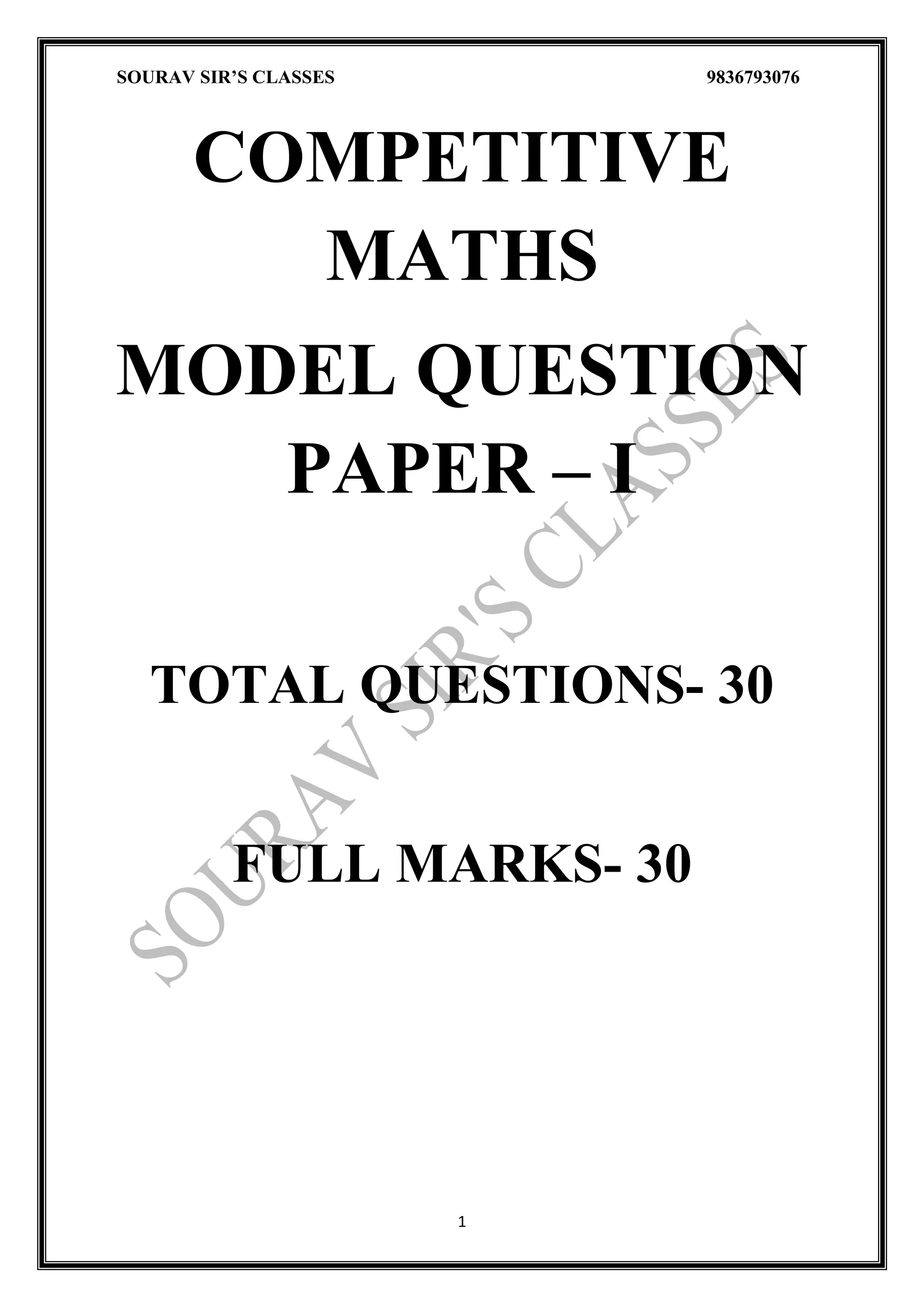Competitive mathematics ques paper BY SOURAV SIR'S CLASSES | PDF