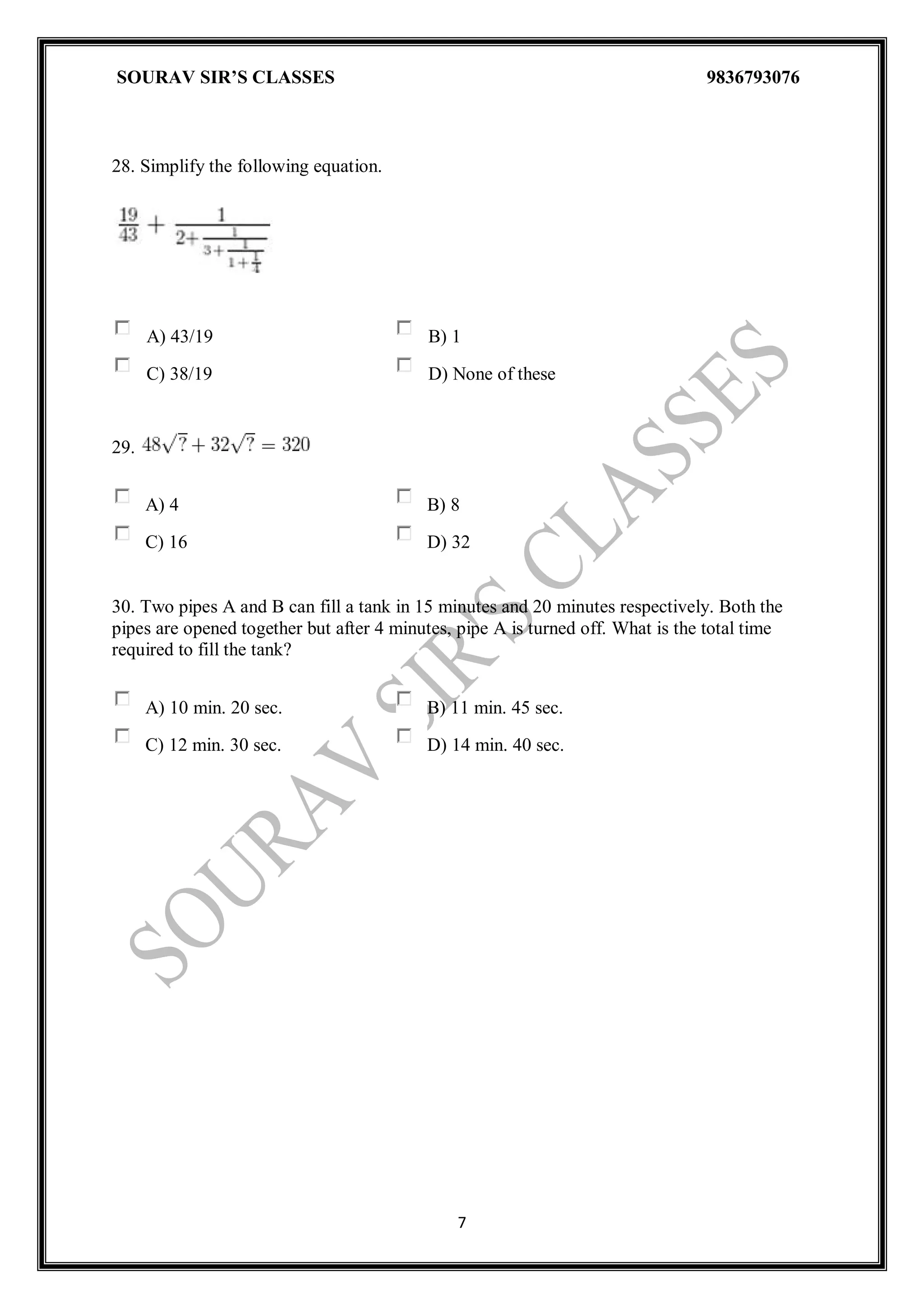 Competitive mathematics ques paper BY SOURAV SIR'S CLASSES | PDF