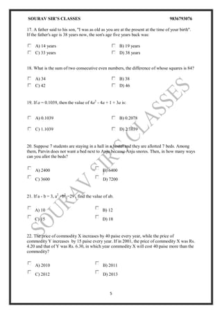 Competitive mathematics ques paper BY SOURAV SIR'S CLASSES | PDF