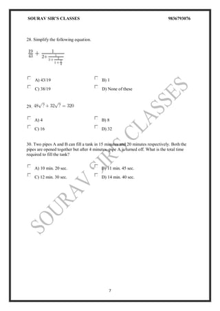 Competitive mathematics ques paper BY SOURAV SIR'S CLASSES | PDF