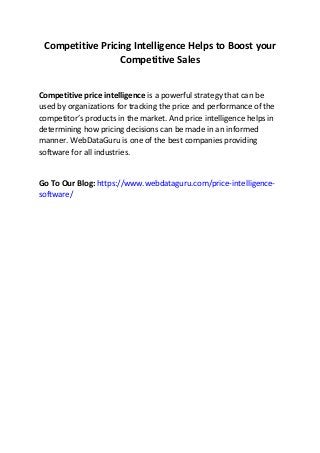 Competitive Pricing Intelligence Helps to Boost your Competitive Sales ...