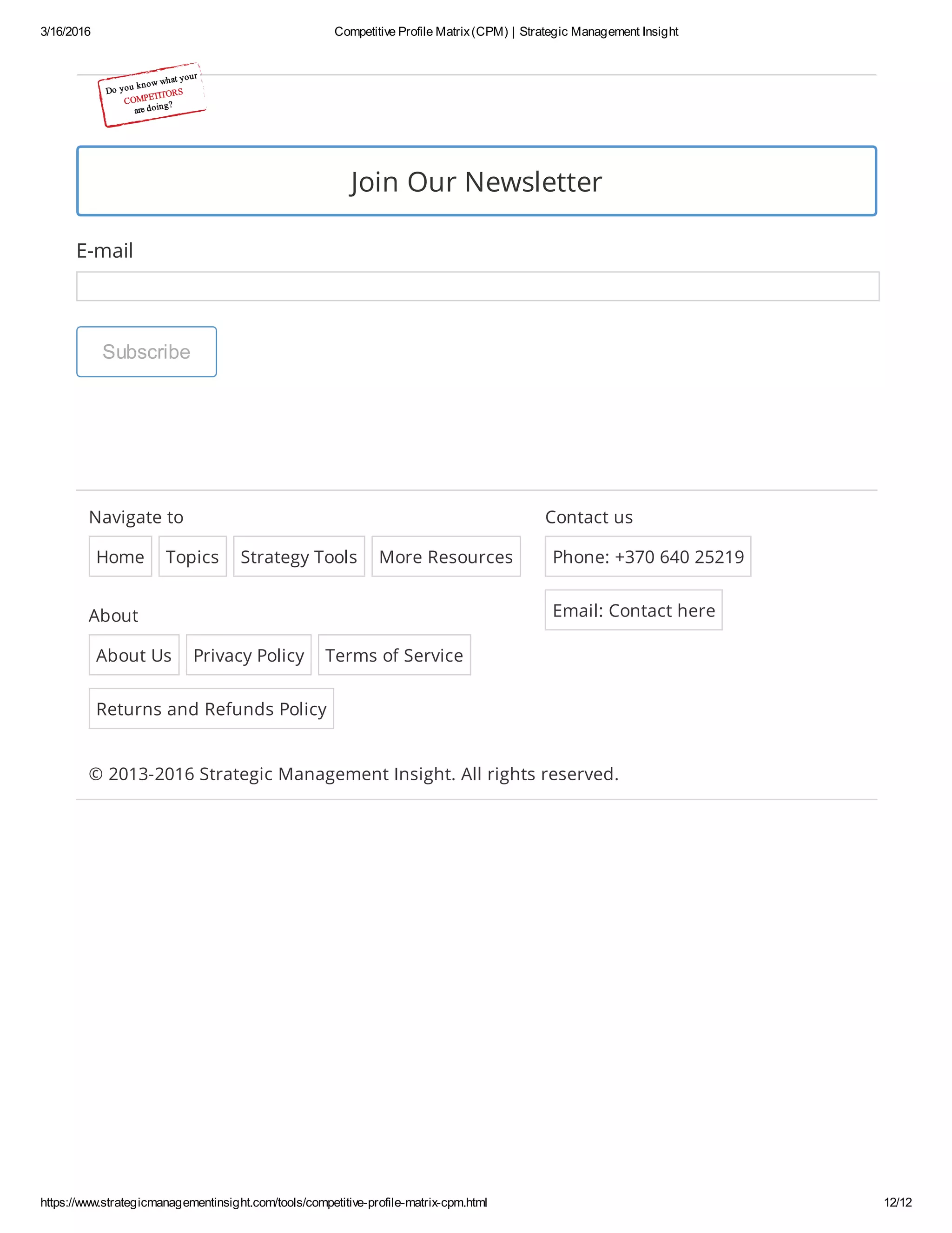 Competitive profile matrix (cpm) strategic management insight | PDF