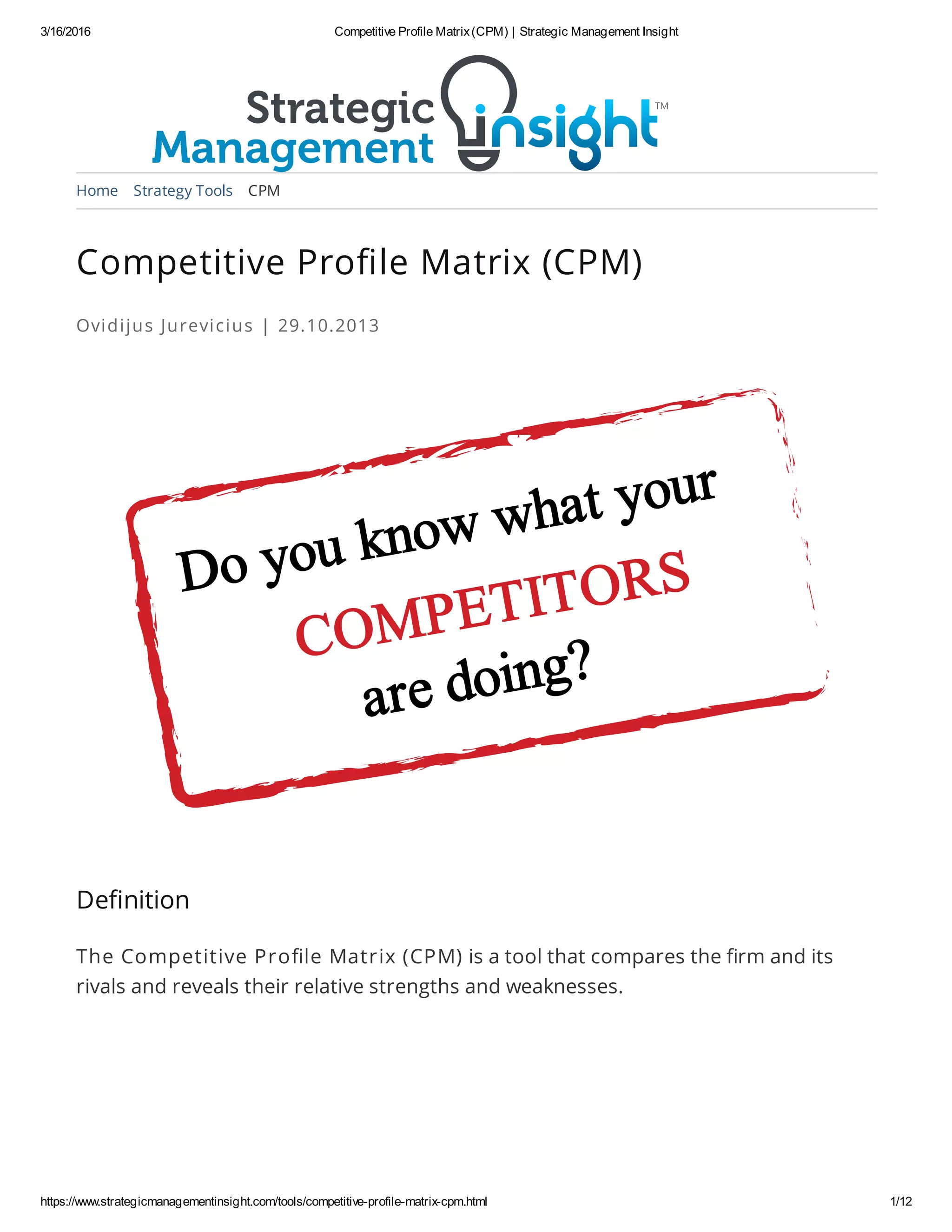 Competitive profile matrix (cpm) strategic management insight | PDF