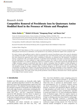 Competitive Removal of Perchlorate from Contaminated Water | PDF