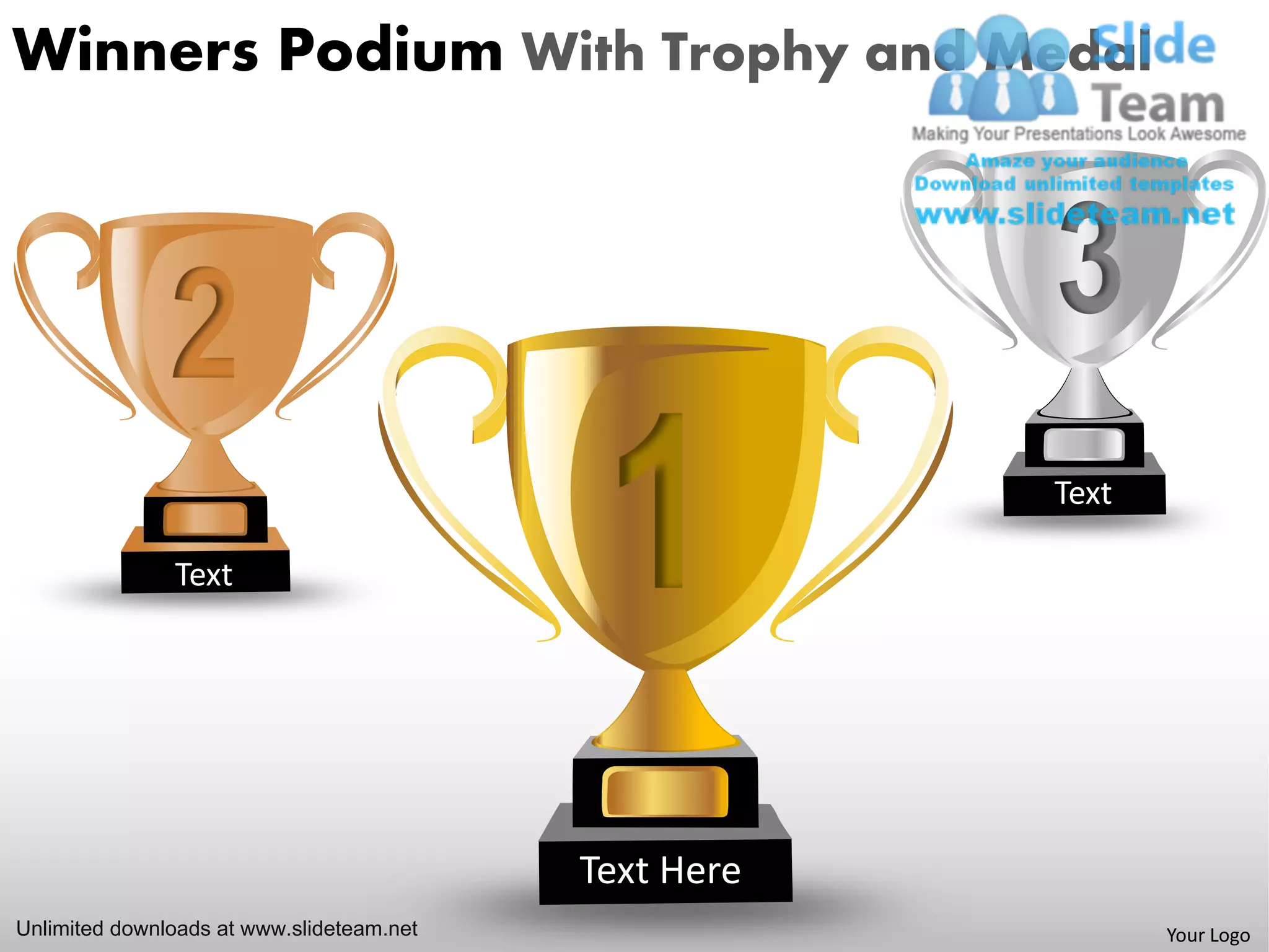 Competitive winners trophy gold silver and bronze podium power point ...