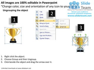 Competitive winners trophy gold silver and bronze podium power point ...