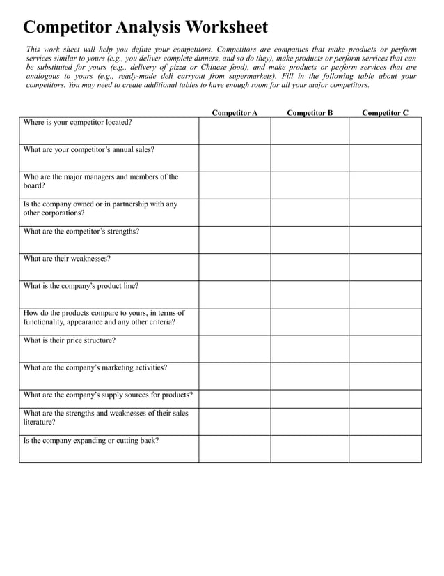 Competitor analysis-worksheet | PDF