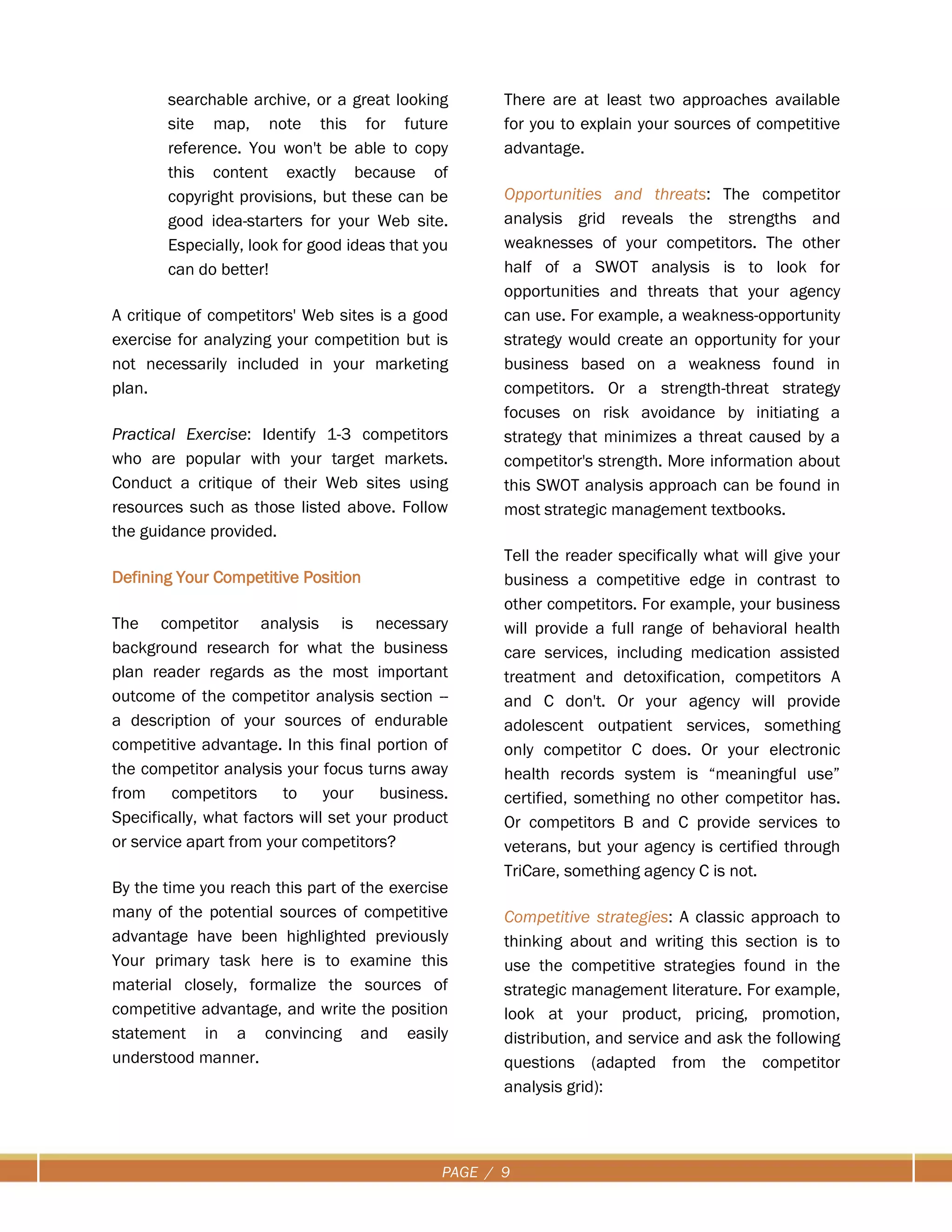 Competitor analysis report format | PDF