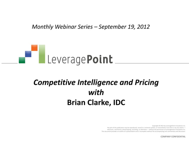Competitve Intelligence and Pricing | PPT