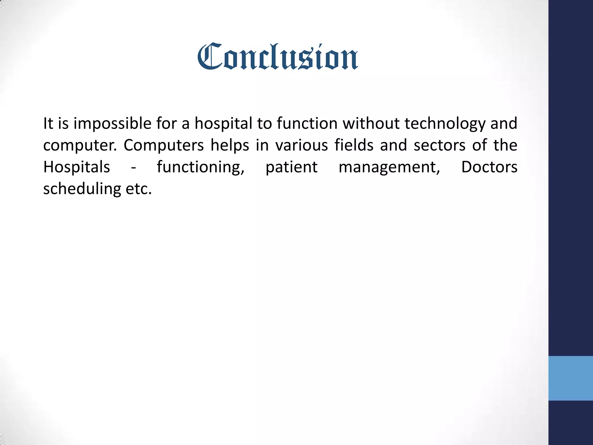 Use of Computers In Hospitals | PPTX