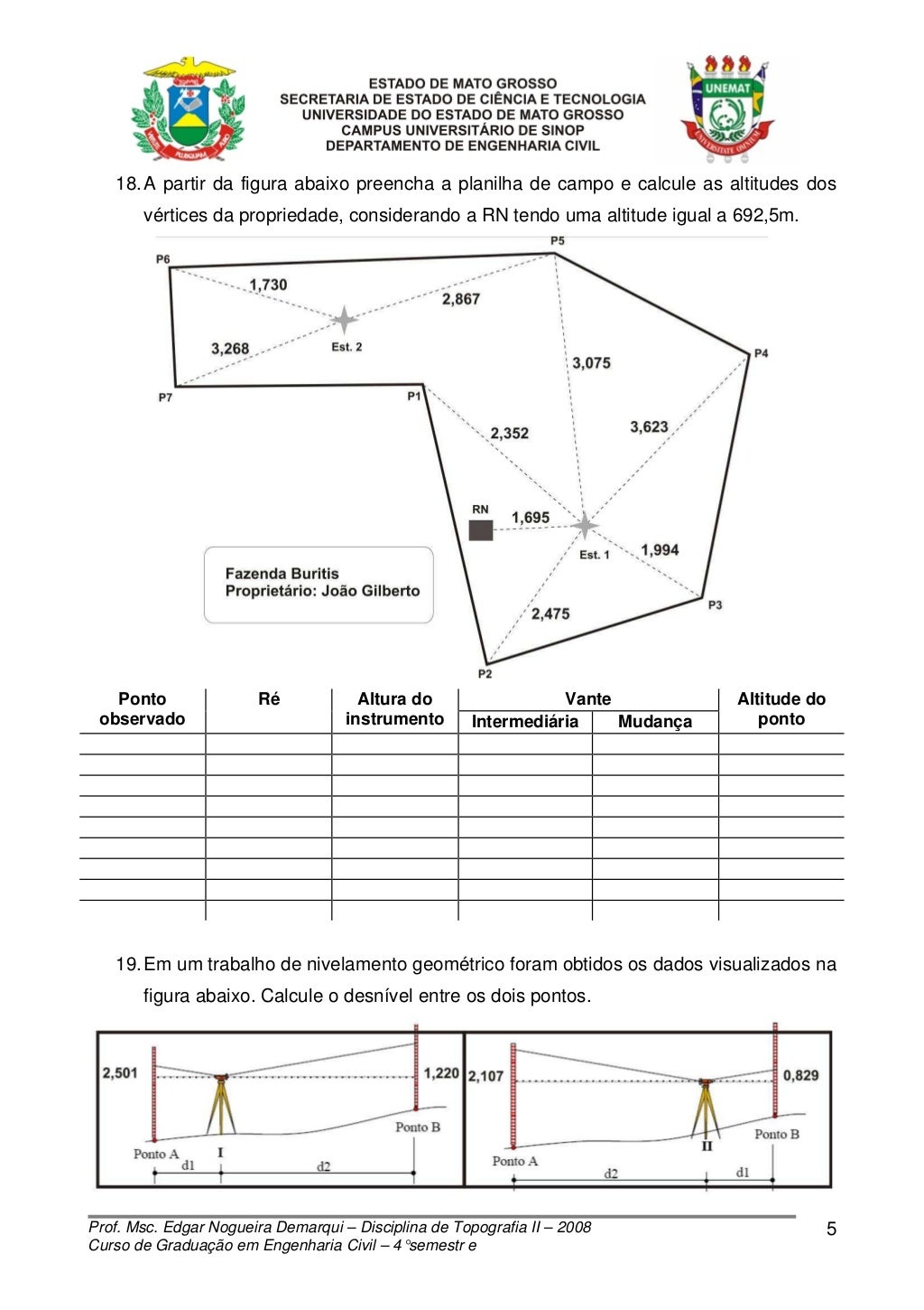 Compilação de exercicios topografia altimetria