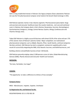 GlaxoSmithKline Pakistan Pharmaceutical company | PDF