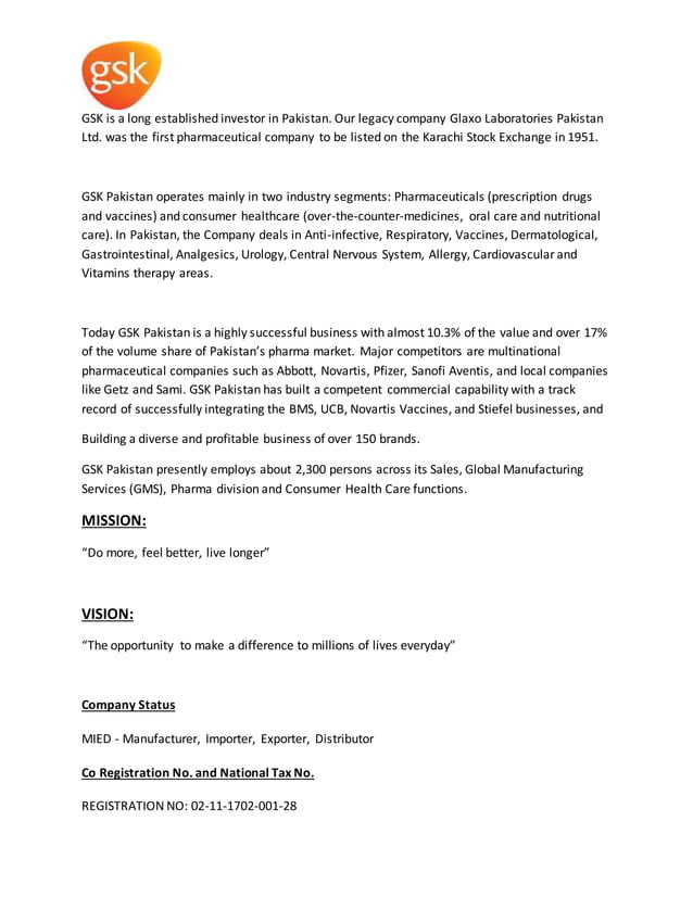 GlaxoSmithKline Pakistan Pharmaceutical company | PDF