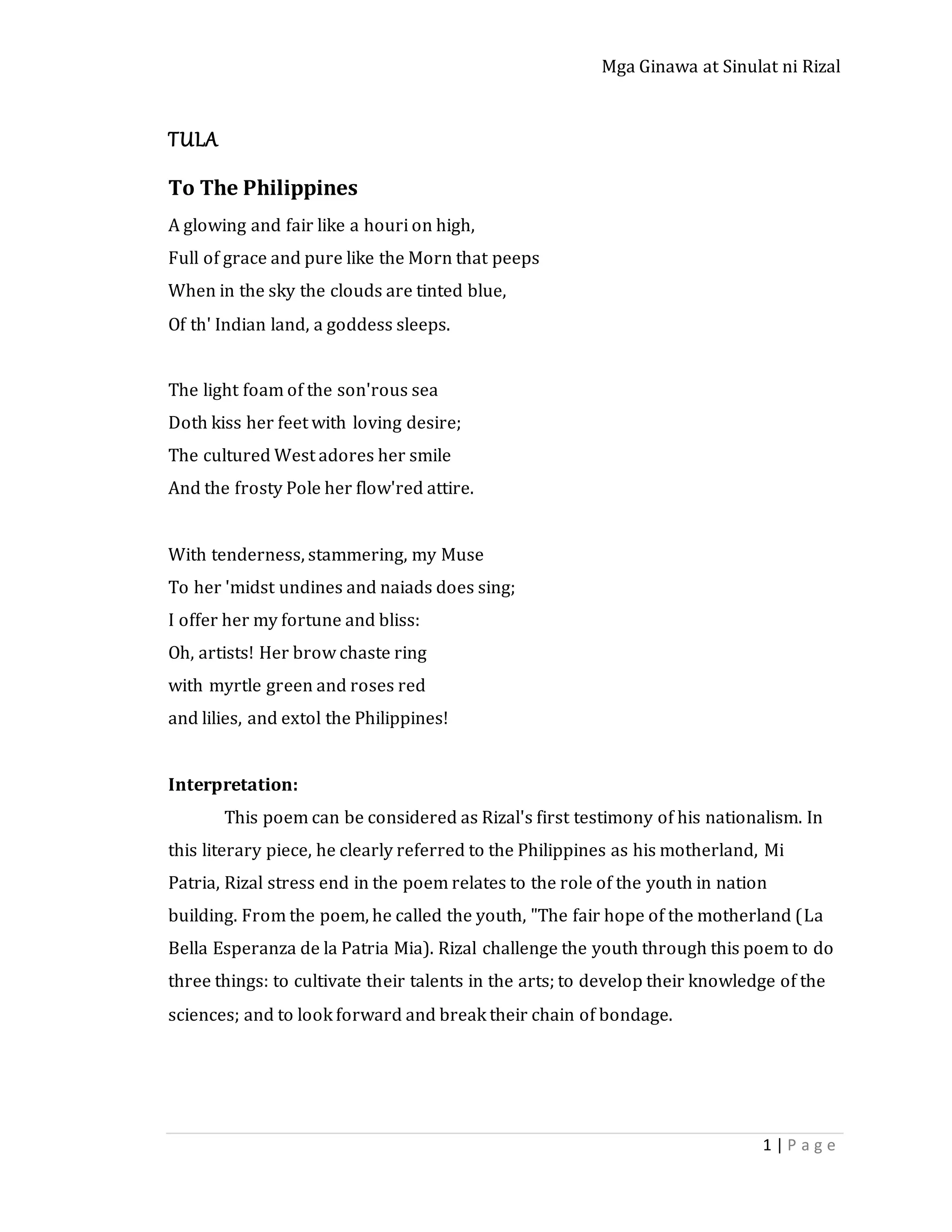 Compilation of Literary Works of Rizal with Interpretation | DOCX