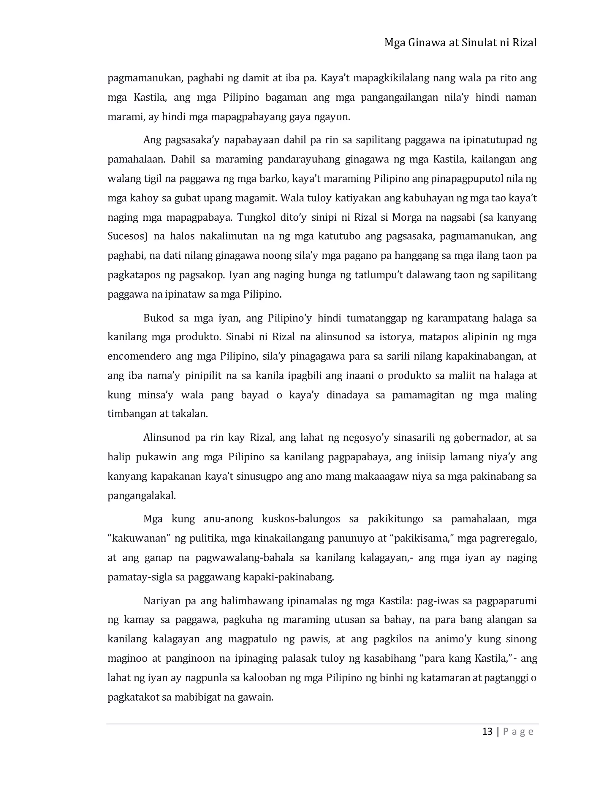 Compilation of Literary Works of Rizal with Interpretation | DOCX