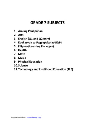 Compilation of Learning Modules for Grade 7 Education System of the ...