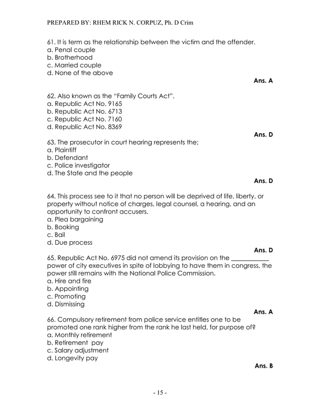 Compilation of previous board examination questions | DOCX | Crime ...