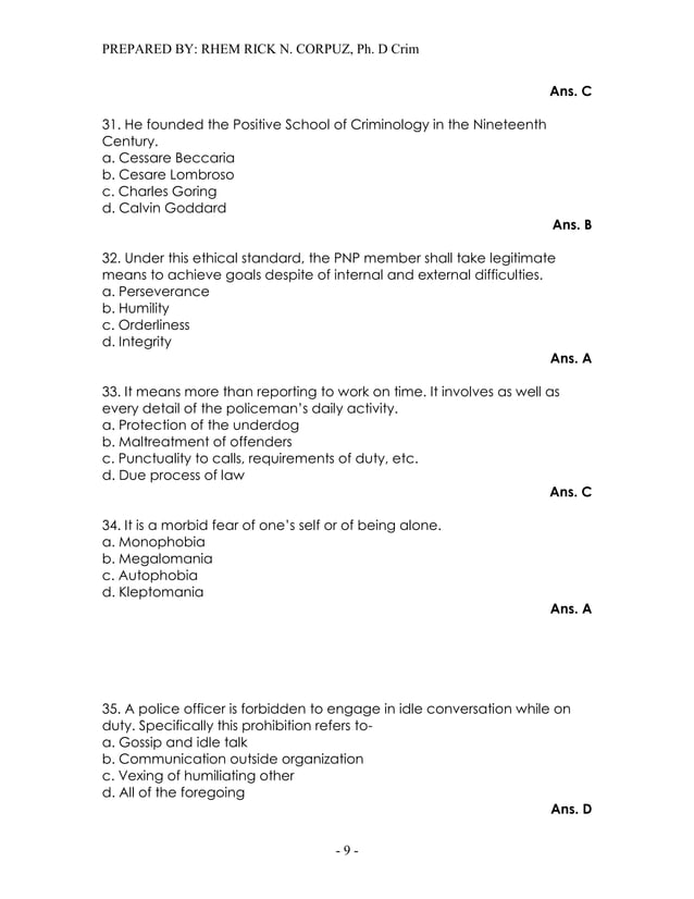 Compilation of previous board examination questions | DOCX | Crime ...