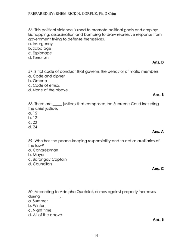 Compilation of previous board examination questions