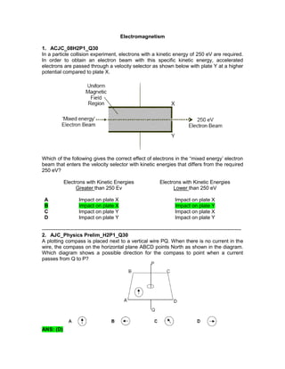 Compilation of questions on electromagnetism (questions only + ans for ...