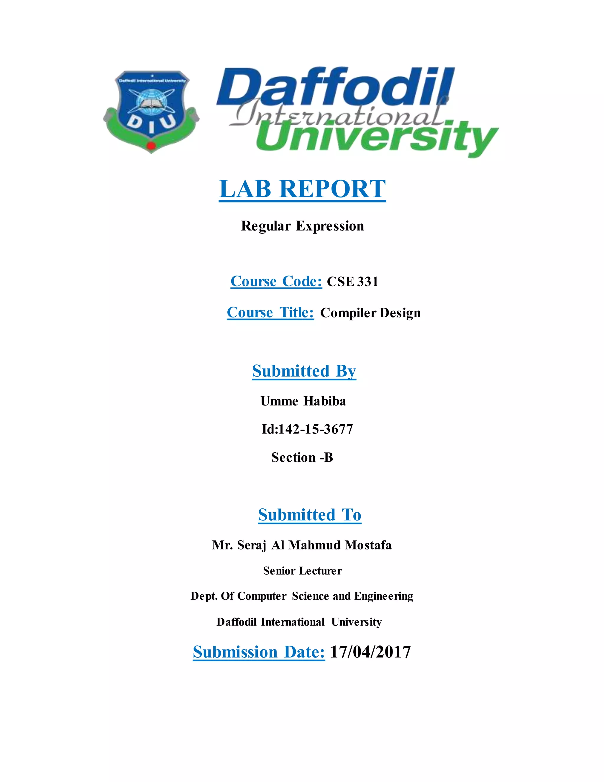 Compiler lab final report writing | PDF