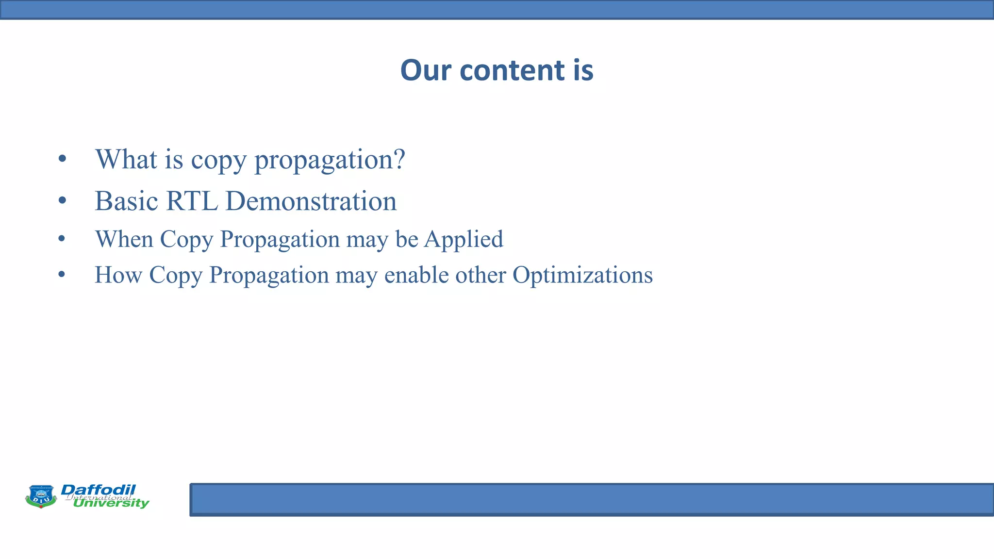 Copy propagation | PPTX | Programming Languages | Computing