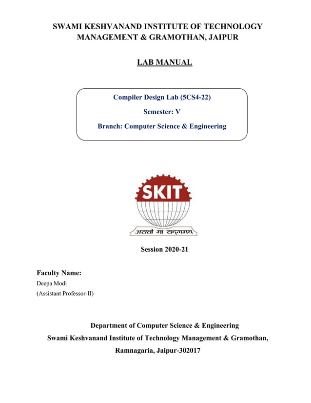 Compiler design-lab-manual v-cse | PDF