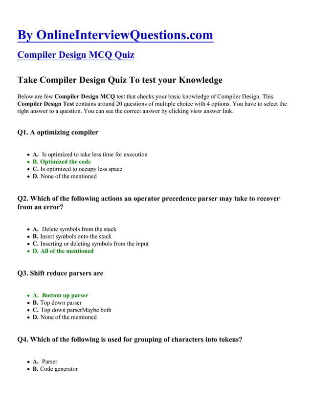 Compiler Design Quiz | PDF