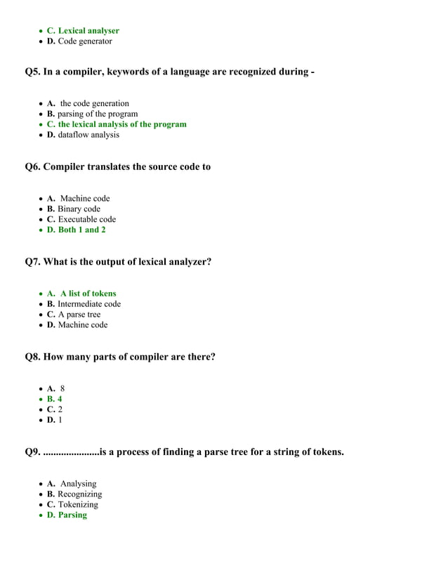 Compiler Design Quiz | PDF