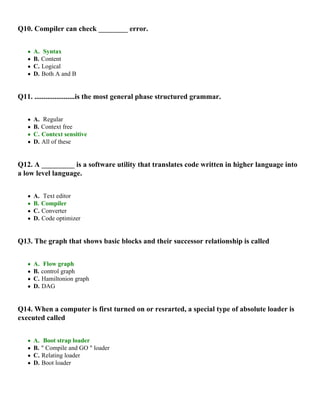 Compiler Design Quiz | PDF