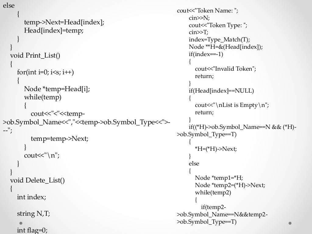 Compiler and symbol table