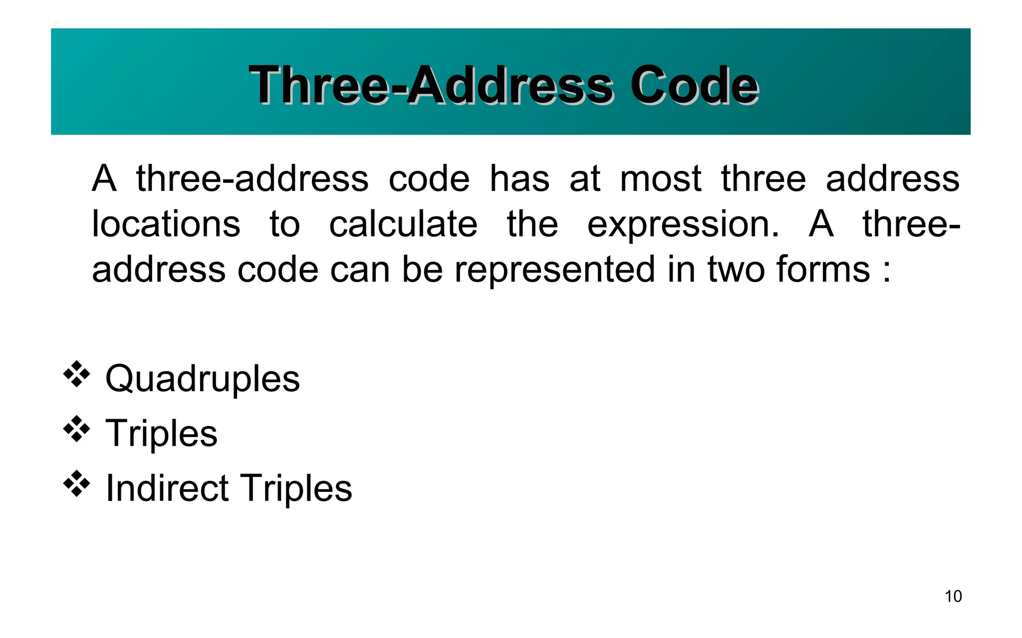 Intermediate Code Generation Compiler Design Ppt