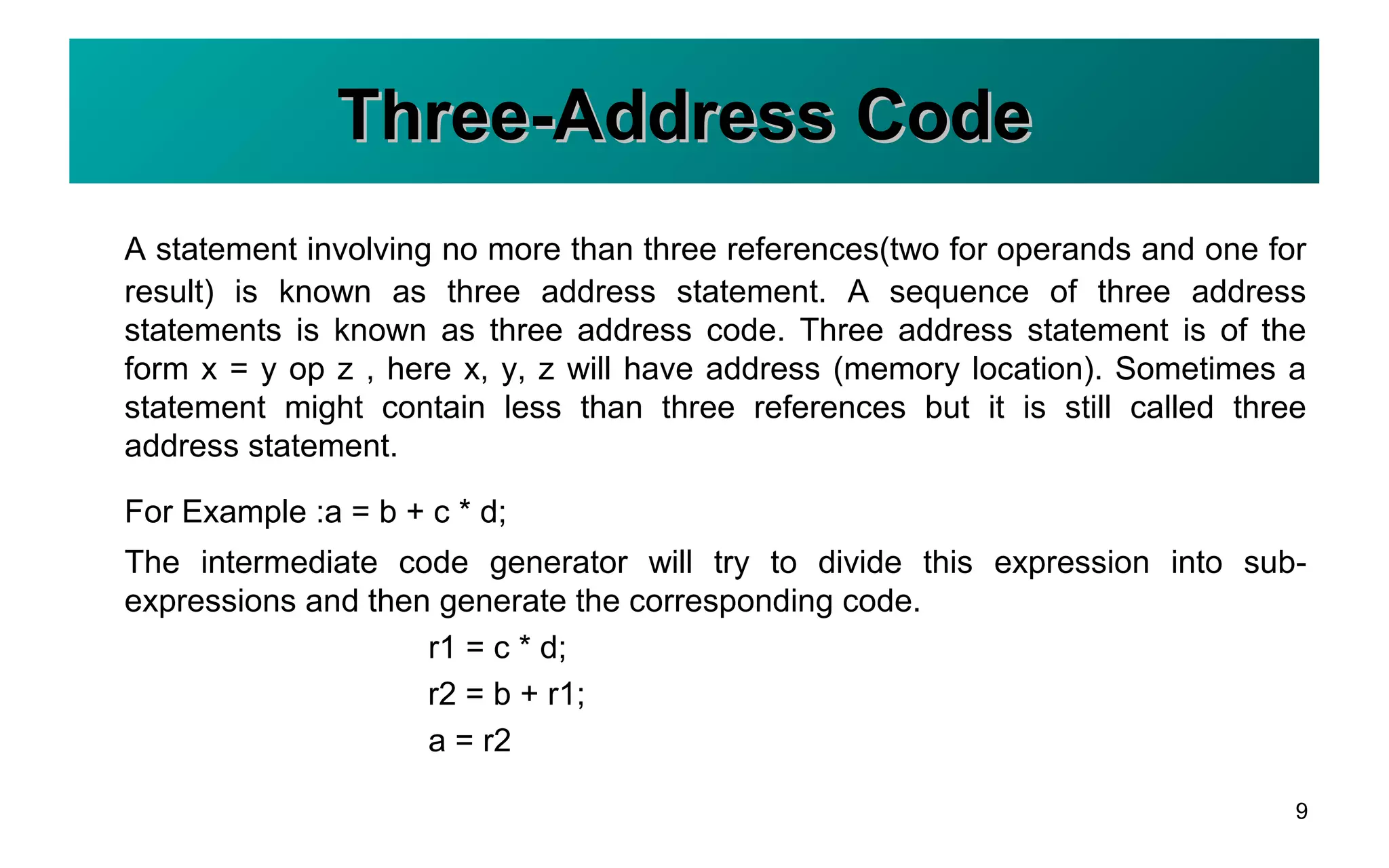 Intermediate Code Generation Compiler Design Ppt