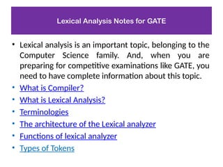 "Lexical Analysis for GATE and CS Exams" | PPTX