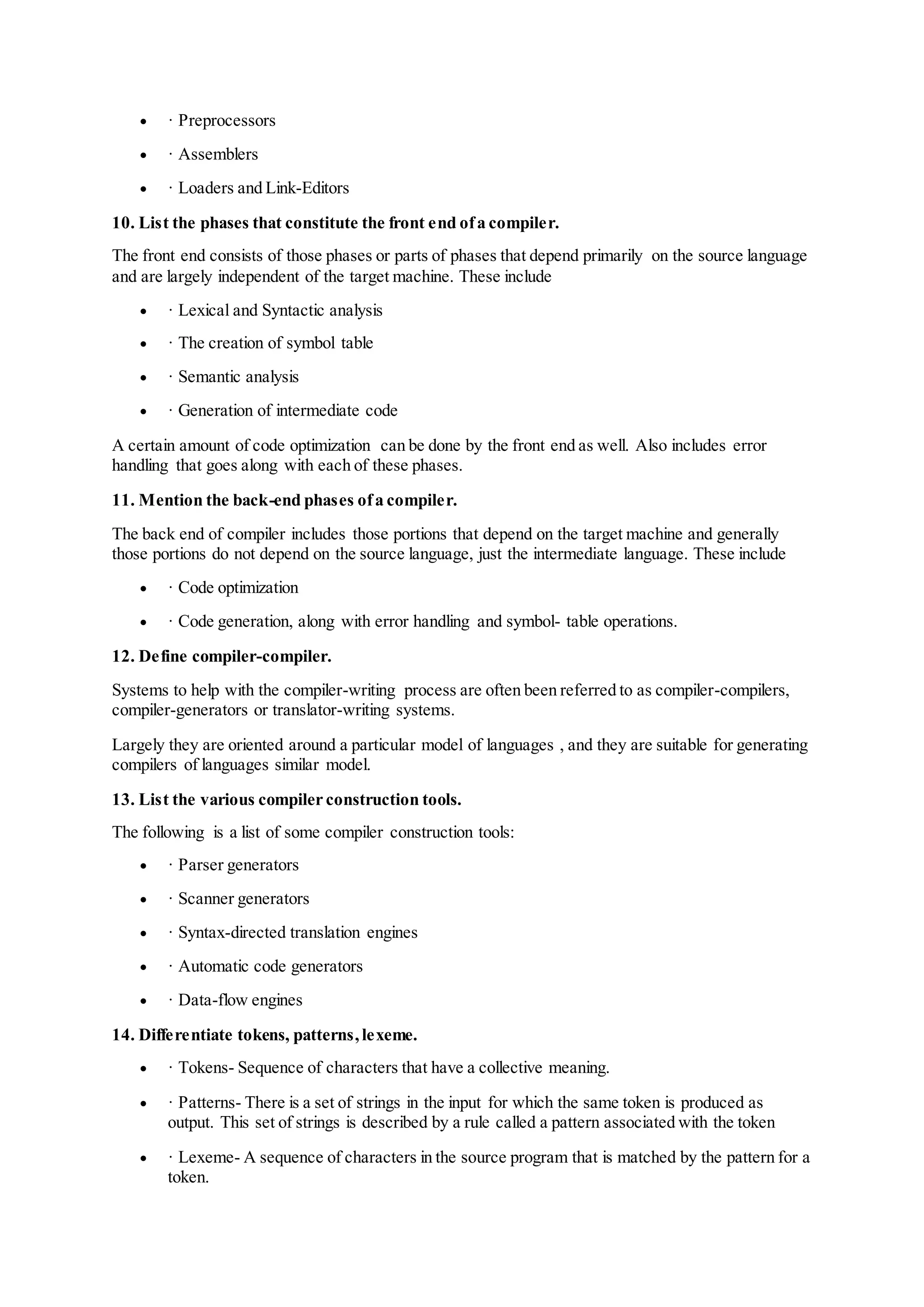 Compiler design important questions | DOCX