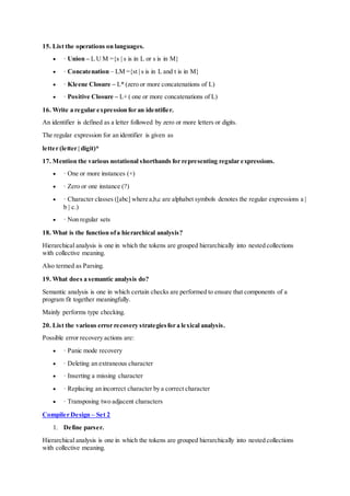 Compiler design important questions | DOCX