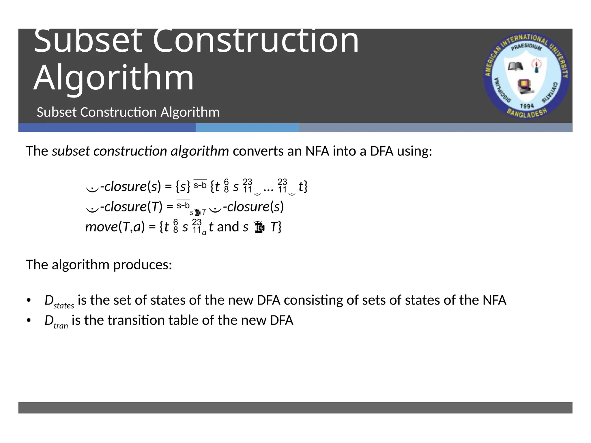 NFA to DFA Conversion Using Subset Construction Method | PPTX