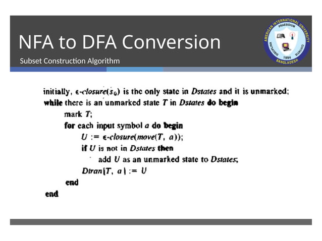 Nfa To Dfa Conversion Using Subset Construction Method Ppt