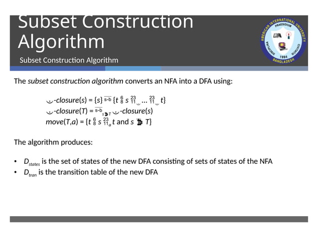 NFA to DFA Conversion Using Subset Construction Method | PPTX