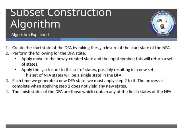 NFA to DFA Conversion Using Subset Construction Method | PPTX
