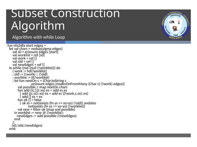 Nfa To Dfa Conversion Using Subset Construction Method Ppt