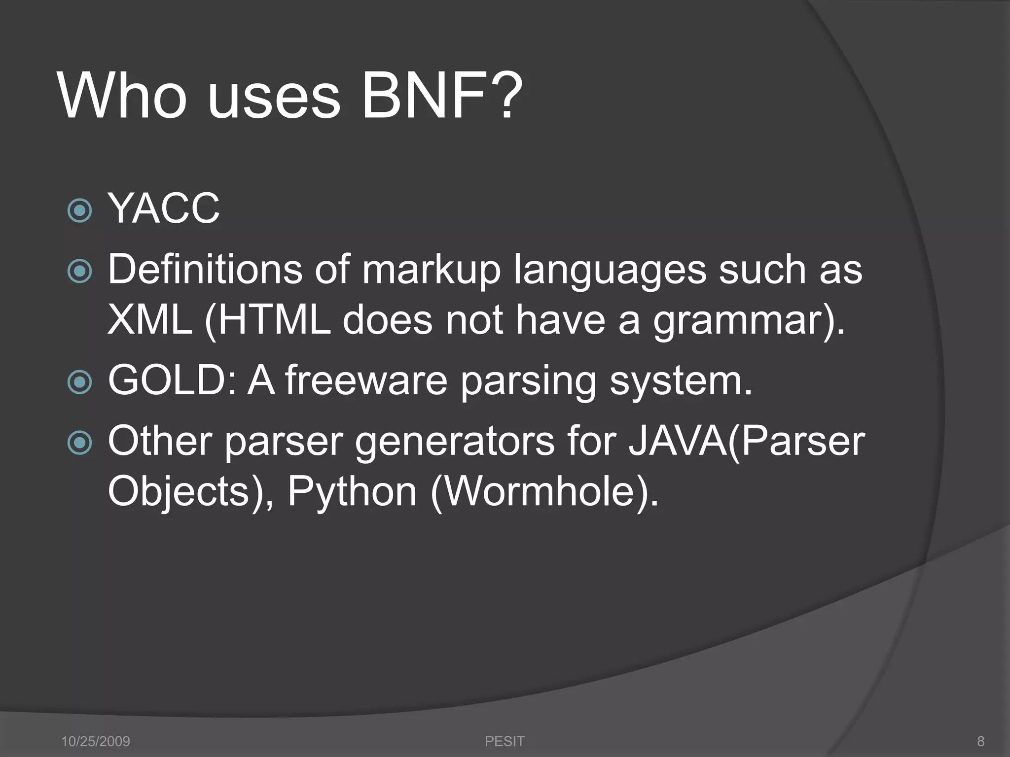 Backus Naur and Chomsky Normal Forms | PPTX | Programming Languages | Computing