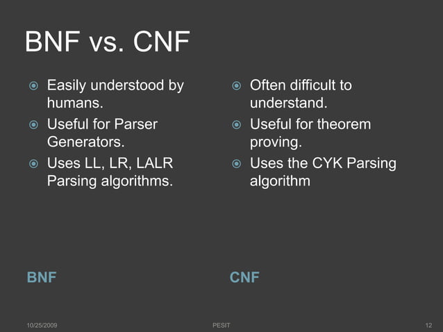 Backus Naur and Chomsky Normal Forms | PPTX | Programming Languages | Computing