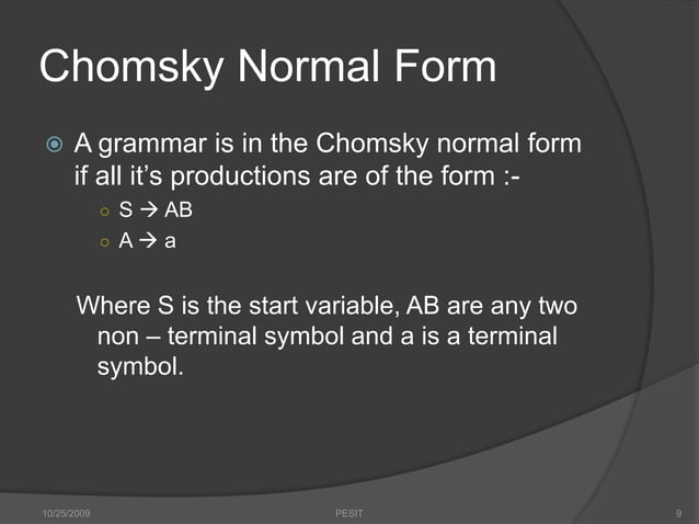 Backus Naur and Chomsky Normal Forms | PPTX | Programming Languages | Computing