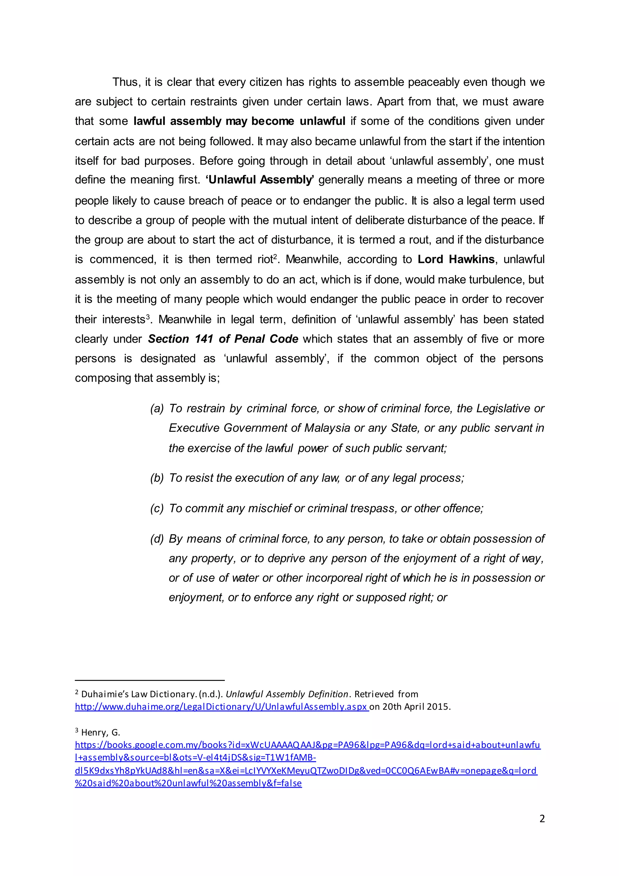 Unlawful Assembly Law in Malaysia in Regards of Peaceful Assembly Act ...