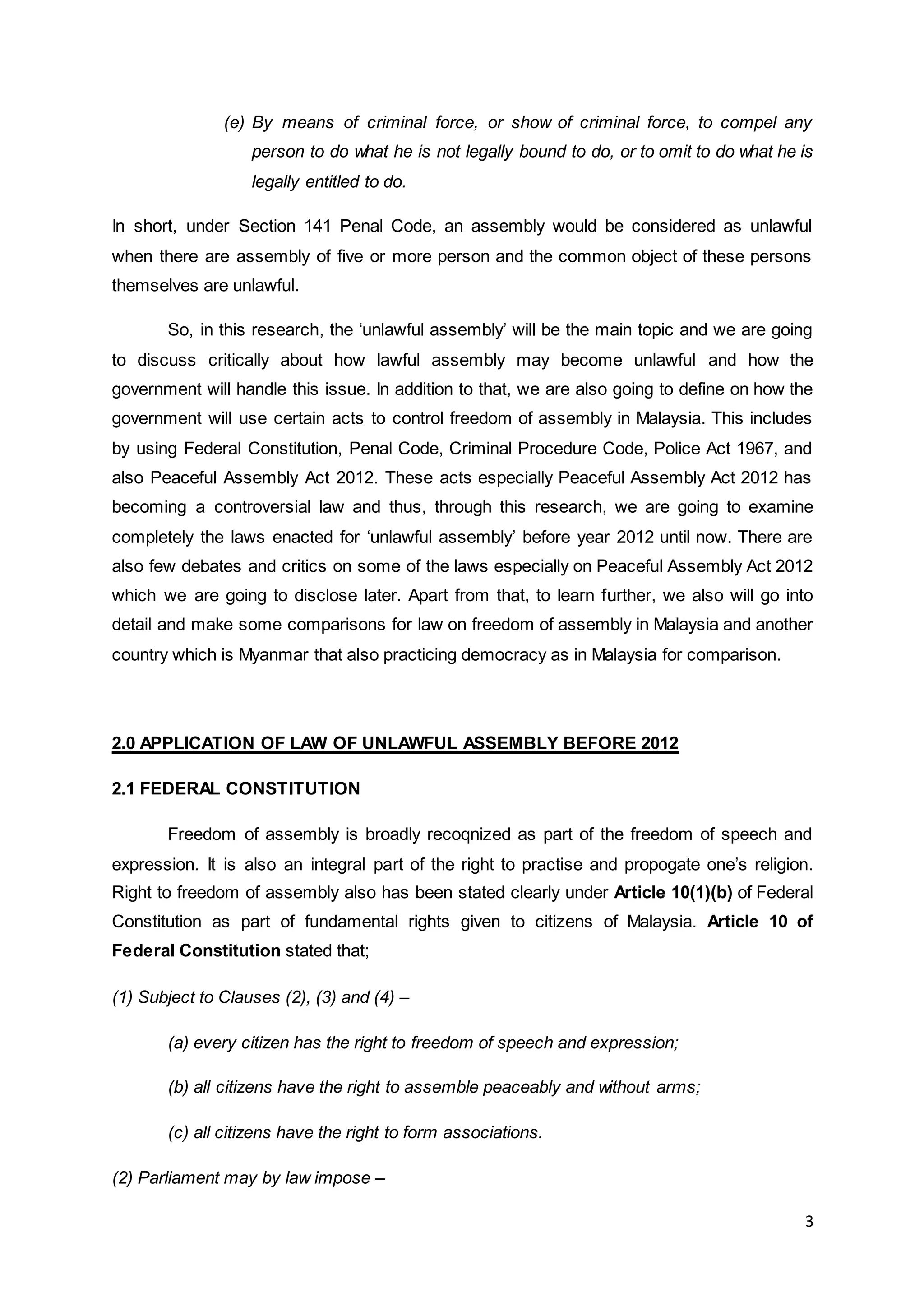 Unlawful Assembly Law in Malaysia in Regards of Peaceful Assembly Act ...