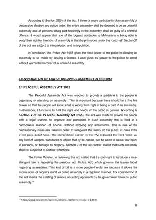 Unlawful Assembly Law in Malaysia in Regards of Peaceful Assembly Act ...
