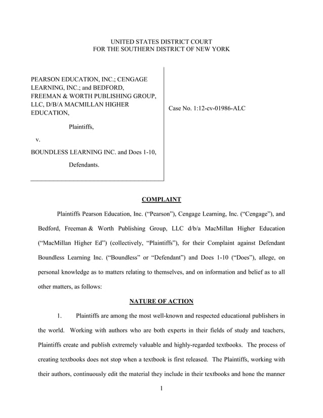 Pearson et al v Boundless Learning | PDF