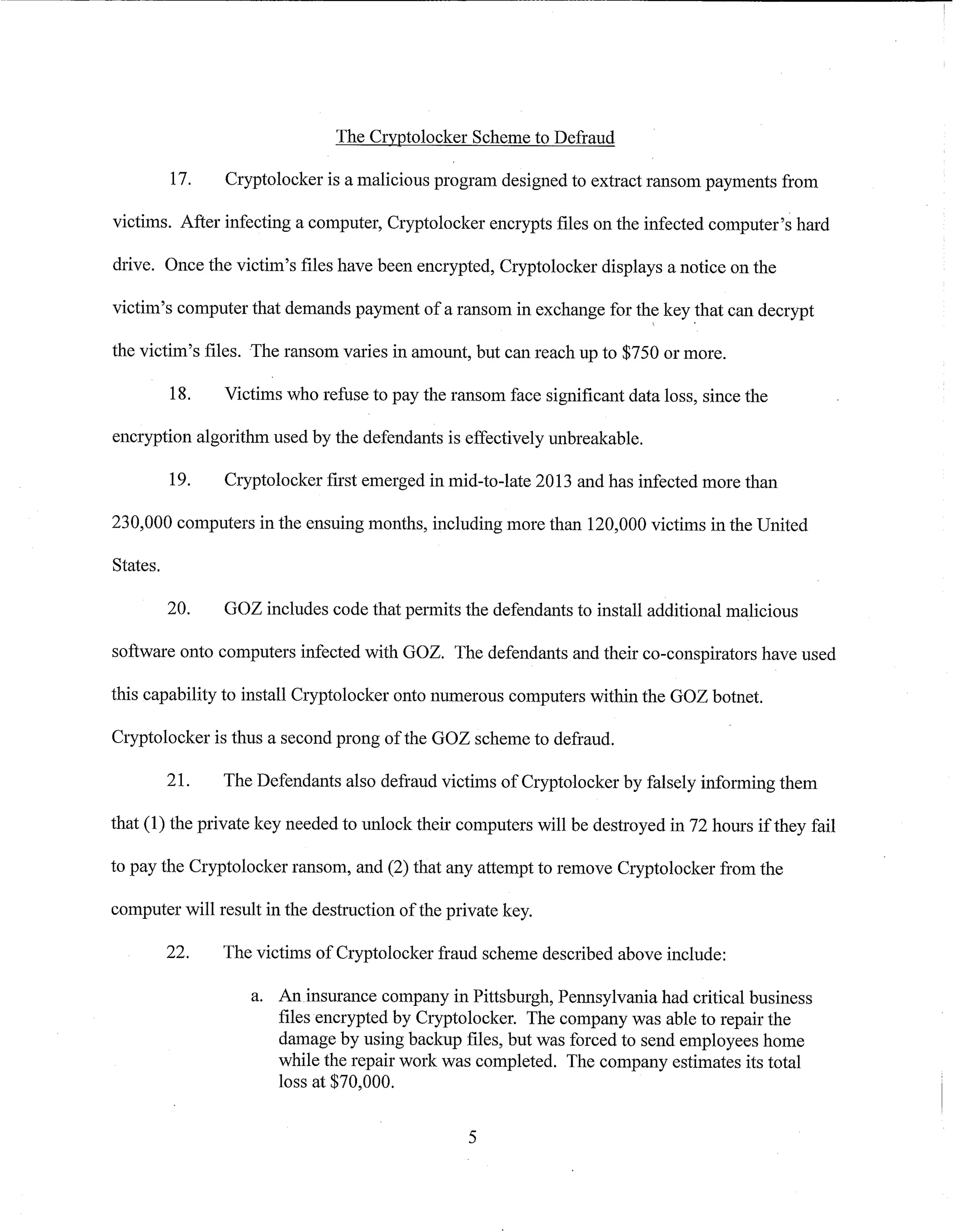 FBI takedown of Gameover Zeus (GOZ) Botnet --- Original complaint | PDF